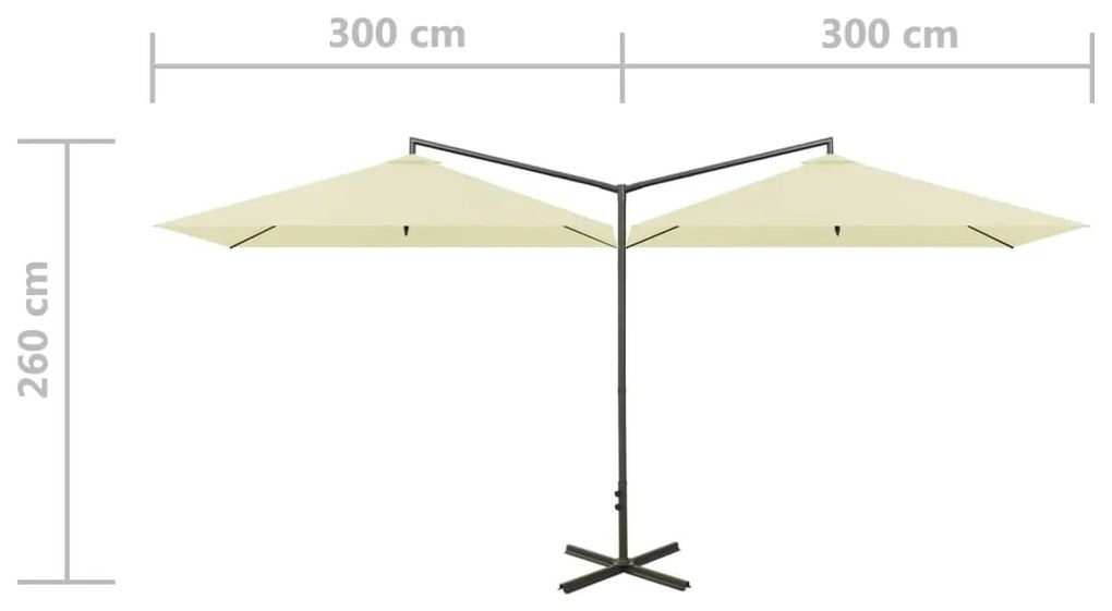 vidaXL Marketos Dvojitý zahradní slunečník s ocelovou tyčí pískový 600 x 300 cm