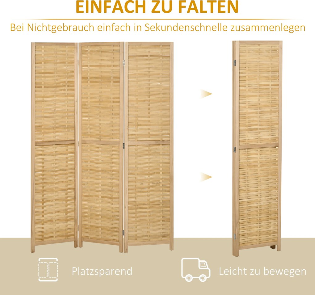 HOMCOM Paraván do pokoje 3-dílný skládací paraván z bambusu 120x170cm do obývacího pokoje nebo ložnice v přírodě | Aosom.de