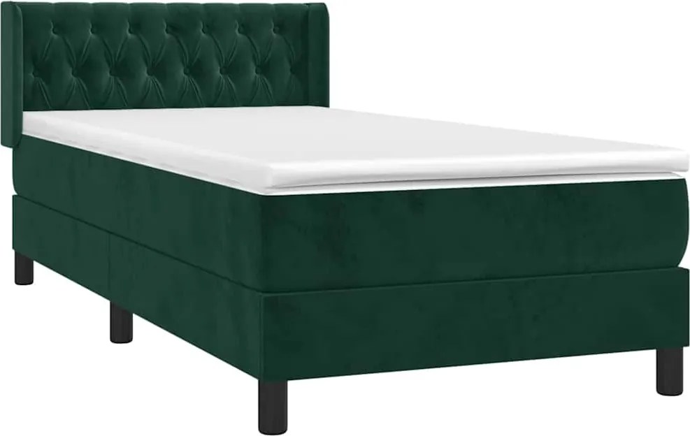 Box spring postel s matrací tmavě zelená 100x200 cm samet 3131126