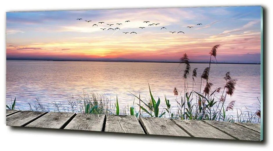 Wallmuralia Foto obraz fotografie na skle Jezero východ 125x50 cm