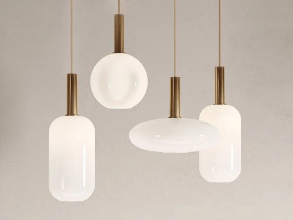 Toolight - Skleněná závěsná lampa APP668-1CP, mléčné sklo, zlatá-bílá, OSW-04662