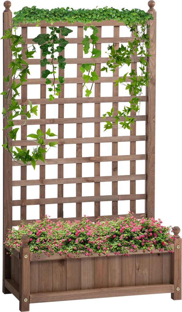 Outsunny Vysazovací Bedna s Trellis pro Květy, Vysazovací Box s Růžovým Obloukem a Podporou pro Popínavé Rostliny, Dřevo, Tmavě Hnědé 64 x 28 x 120 cm