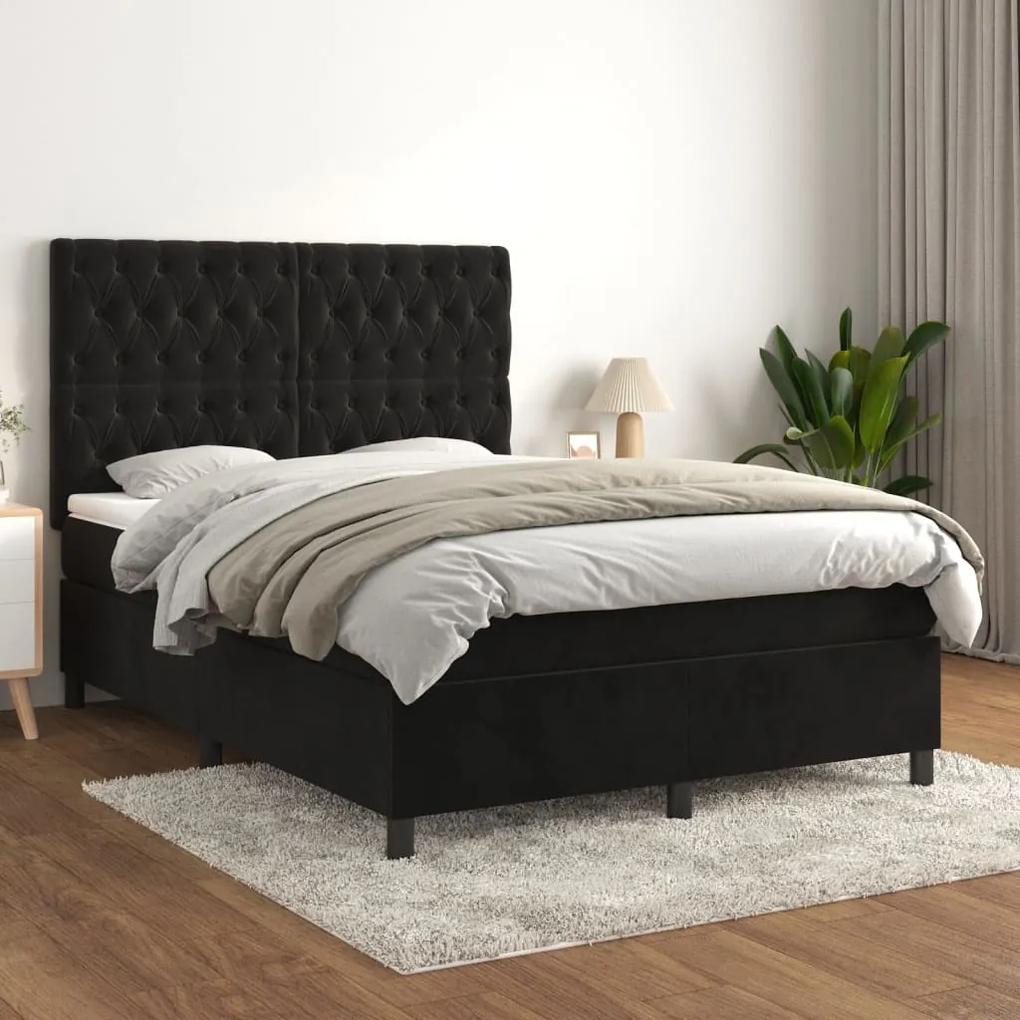 Box spring postel s matrací černá 140 x 190 cm samet,  3143201