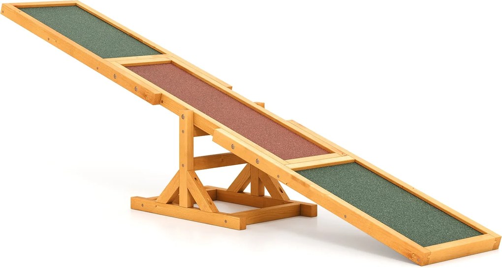 Costway Dřevěný pes Agility Houpačka Pes cvičení a hraní Set Venkovní běhací