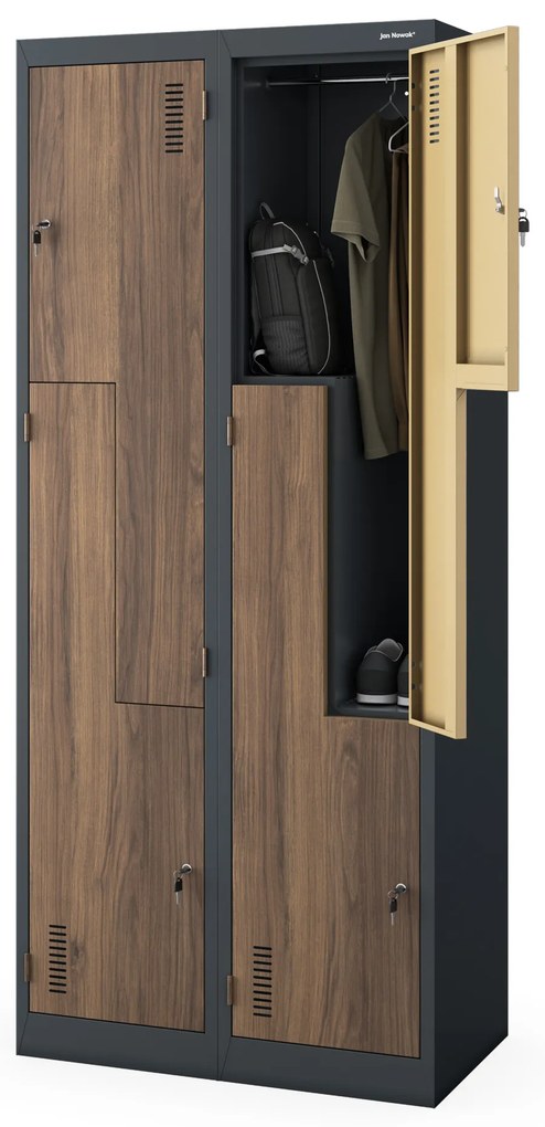 Šatní skříň typu L se 4 komorami, antracit/ořech, 800x1850x450 mm: JULIA Eco Design