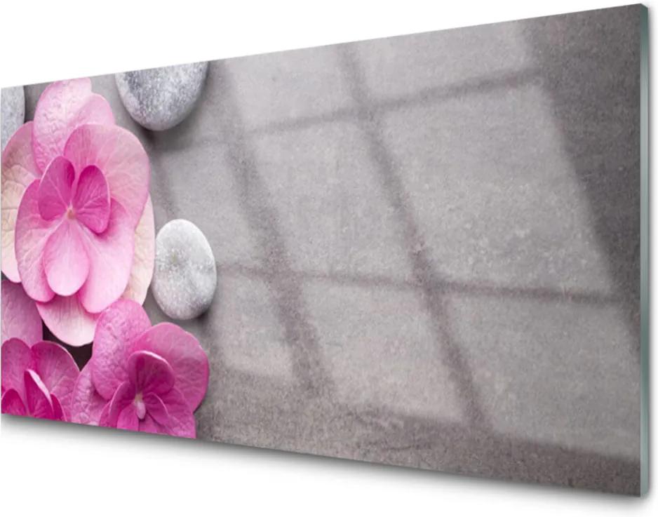 Skleněný obraz Květiny Kameny Zen Lázně