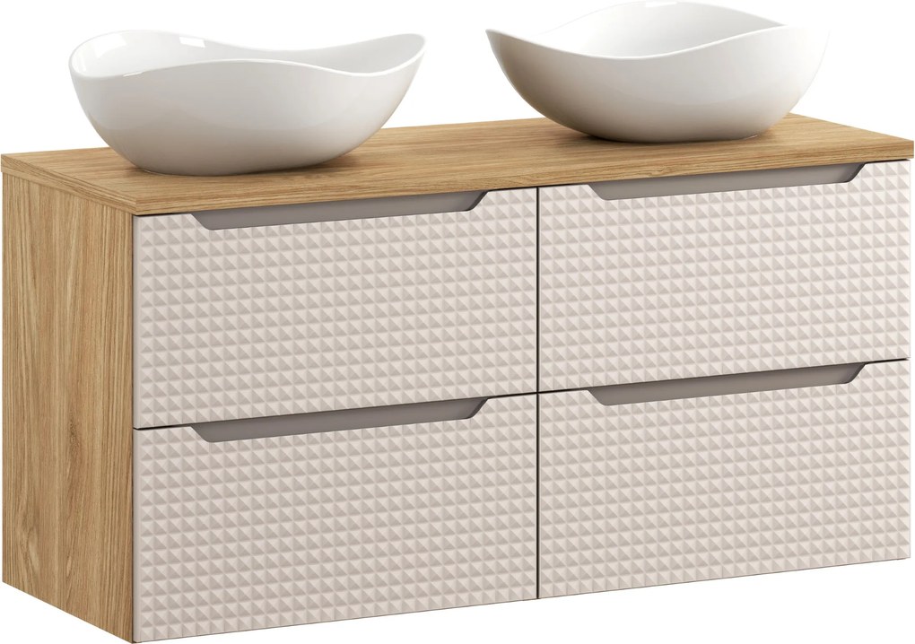 Comad Koupelnová skříňka s deskovými umyvadly set Luxor Beige II. 120 béžová/dub olejovaný
