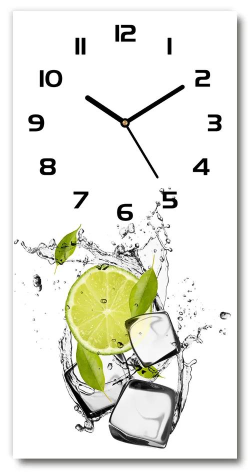 Wallmuralia Nástěnné skleněné hodiny Limetka a led 30x60 cm