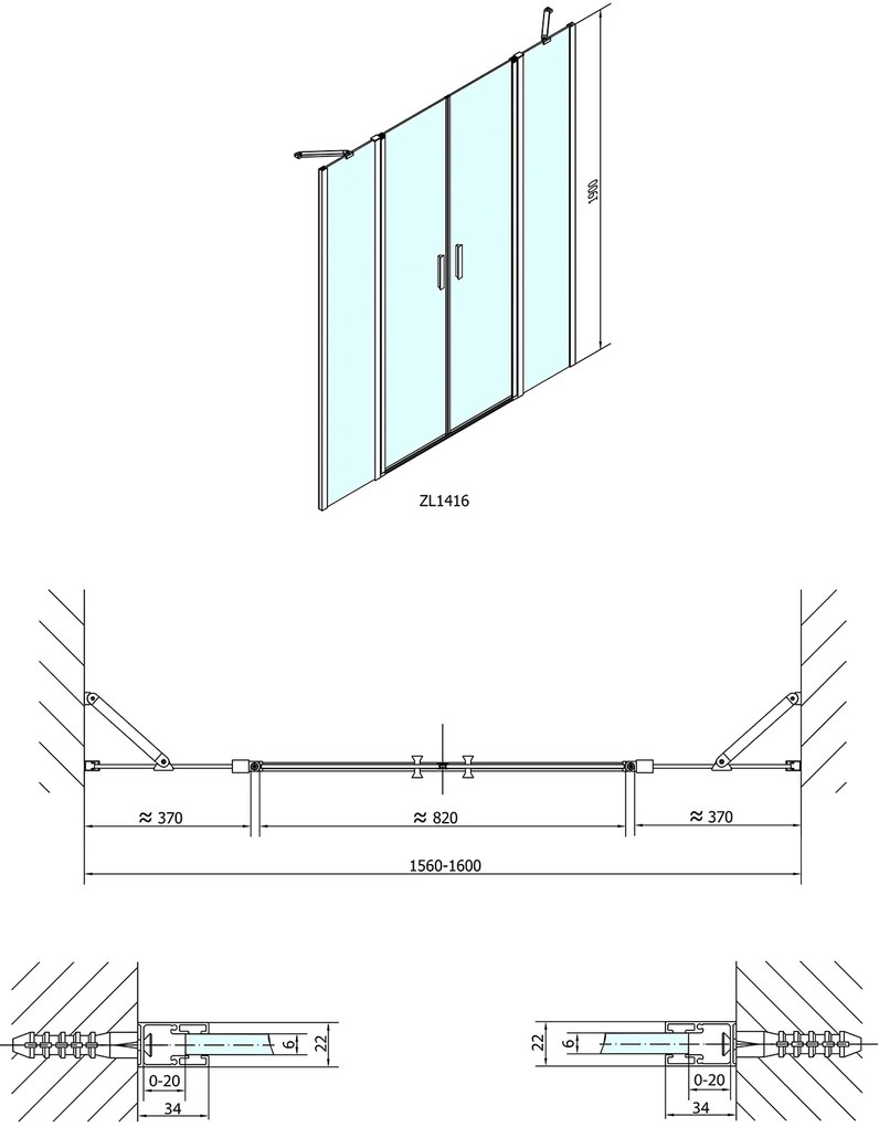 Polysan ZOOM sprchové dveře 1600mm, čiré sklo, ZL1416