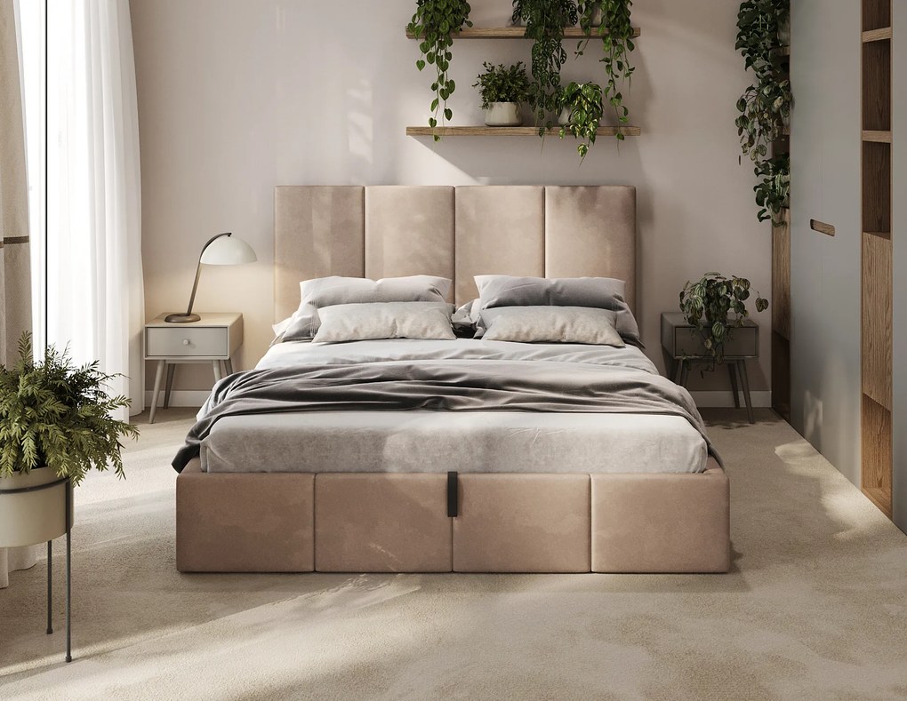 ComfortMatrace Čalouněná postel se zvedacím roštem a úložným prostorem Valencia Barva: Světle šedá/Light Grey, Rozměr: 180x200 cm, Výška čela u hlavy: 88 cm