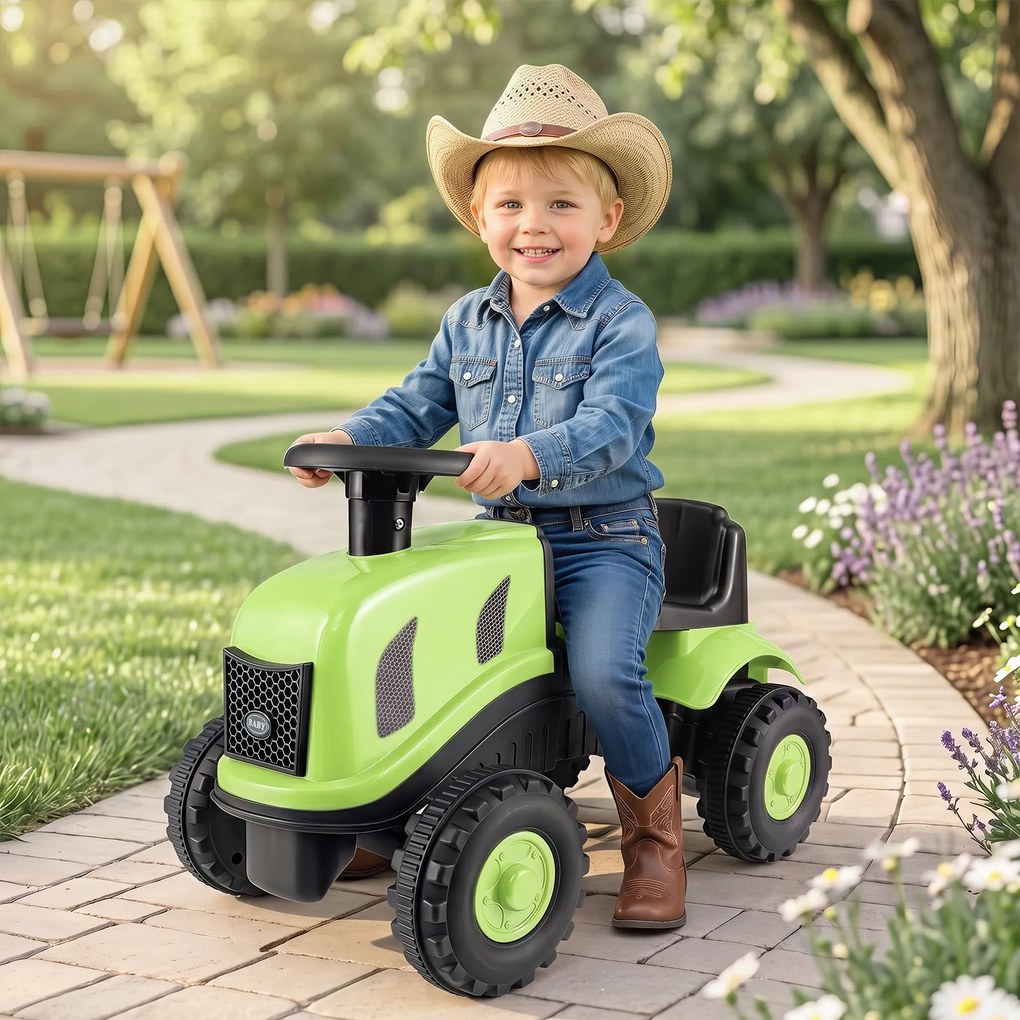 Costway Dětský traktor s přívěsem, klaksonem a ergonomickou