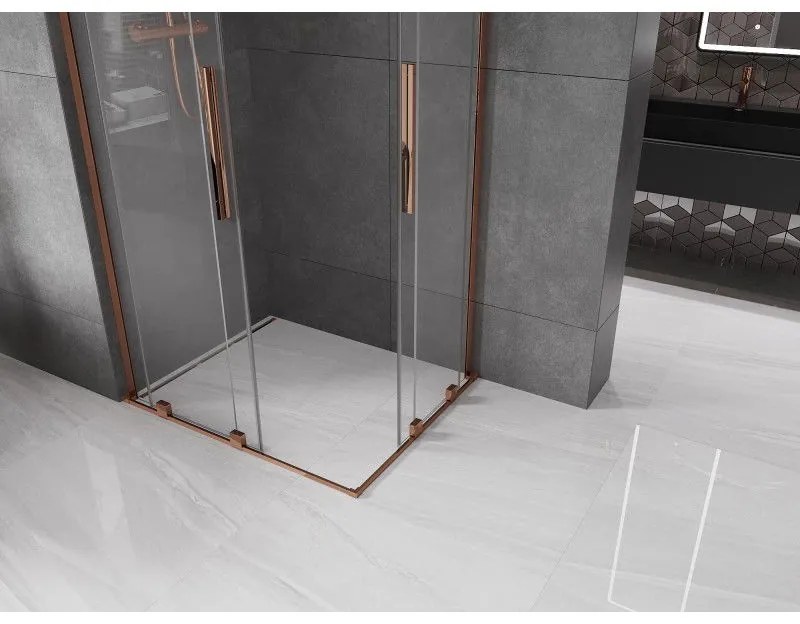 Mexen Velar L Duo, sprchový kout s posuvnými dveřmi 100 x 90 cm, 8mm čiré sklo, růžové zlato, 871-100-090-02-03-60