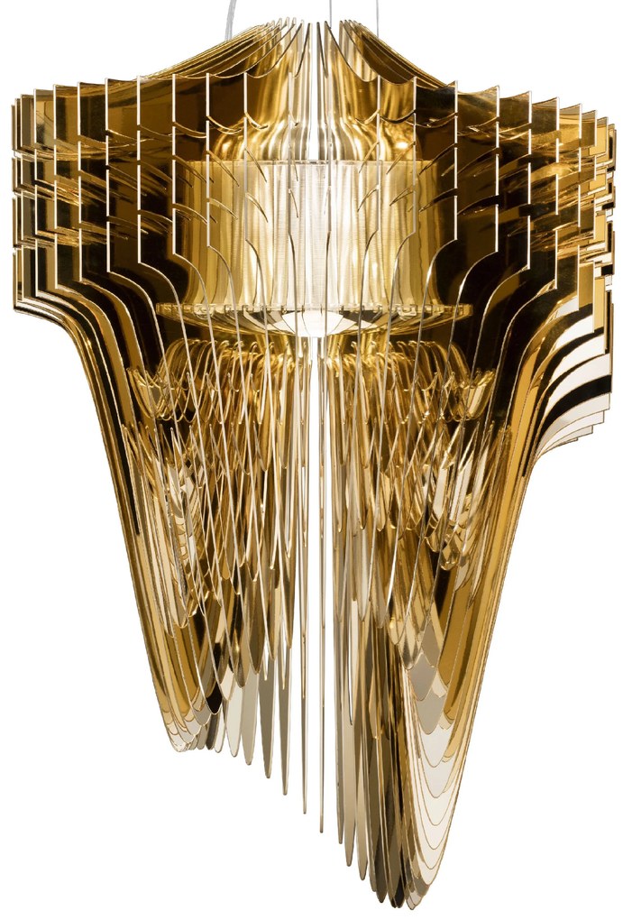 Slamp Aria XL Gold, Zaha Hadid, 6x12W LED E27 + 1x11W LED PAR32 E27, Ø90x130cm
