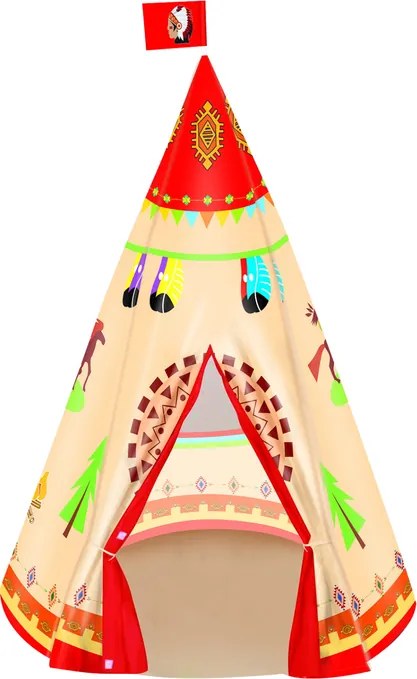 LEAN Toys Dětský stan Tipi indiánský styl krémový 160 x 105 cm