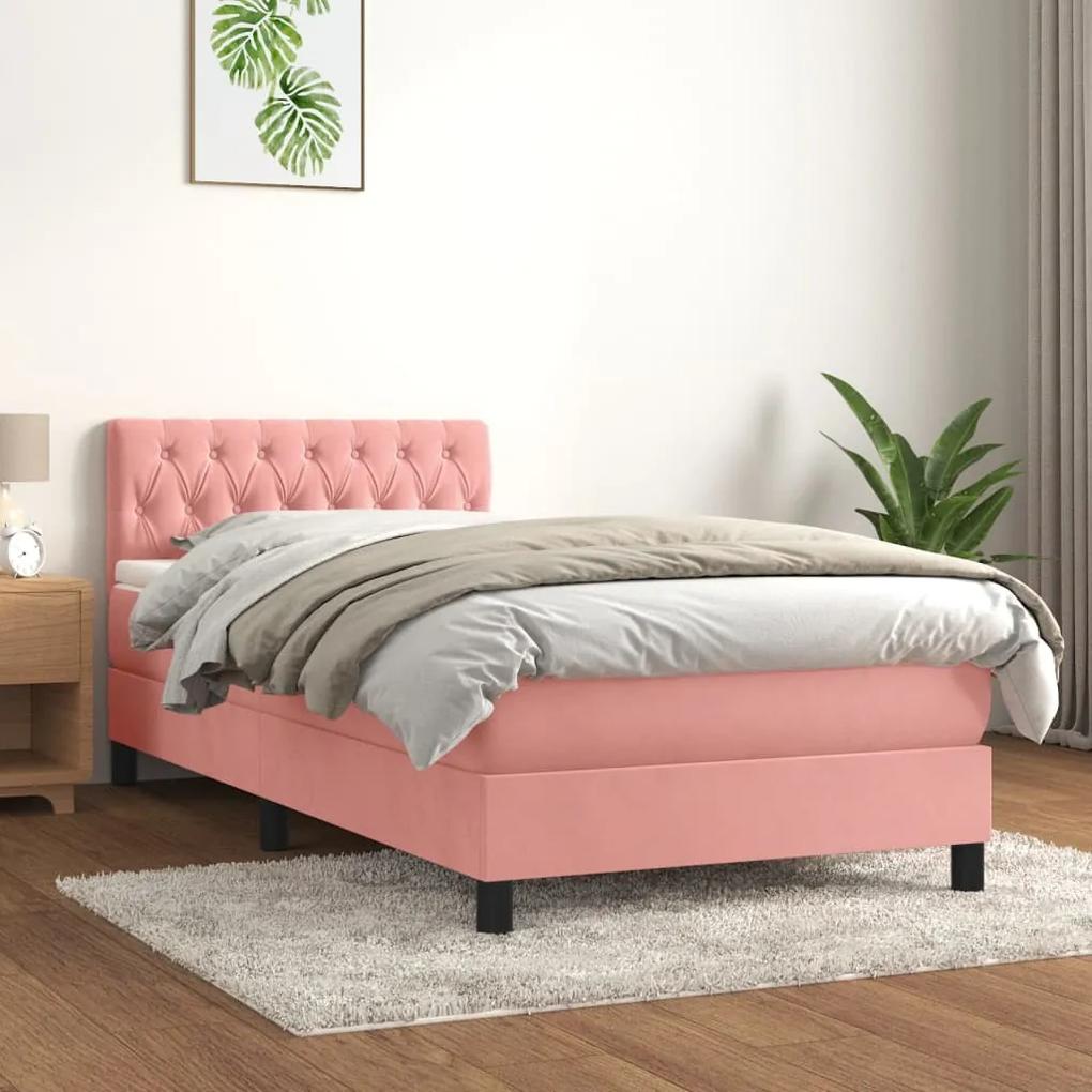 Box spring postel s matrací růžová 90x200 cm samet,  3141466