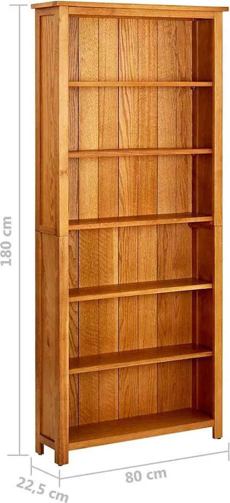 Knihovna se 6 policemi 80 x 22,5 x 180 cm masivní dubové dřevo 244470