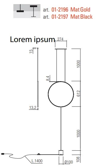 Redo Závěsná nebo stojací LED lampa Slick, ø 612 mm Barva: Černá