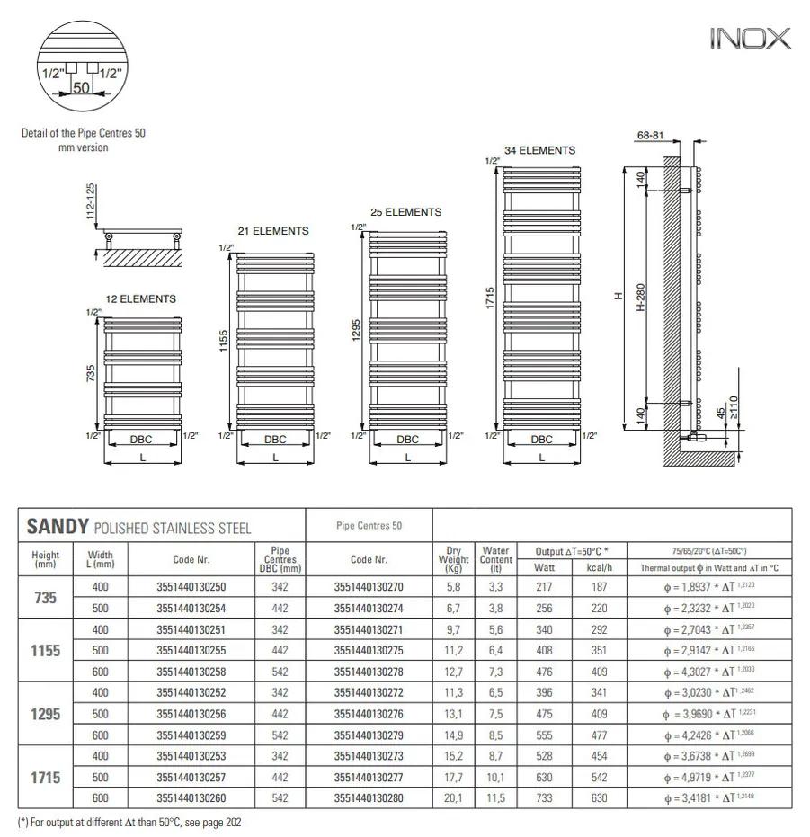 Cordivari Sandy - radiátor 1295x600 mm, leštěná nerez 3551440130259