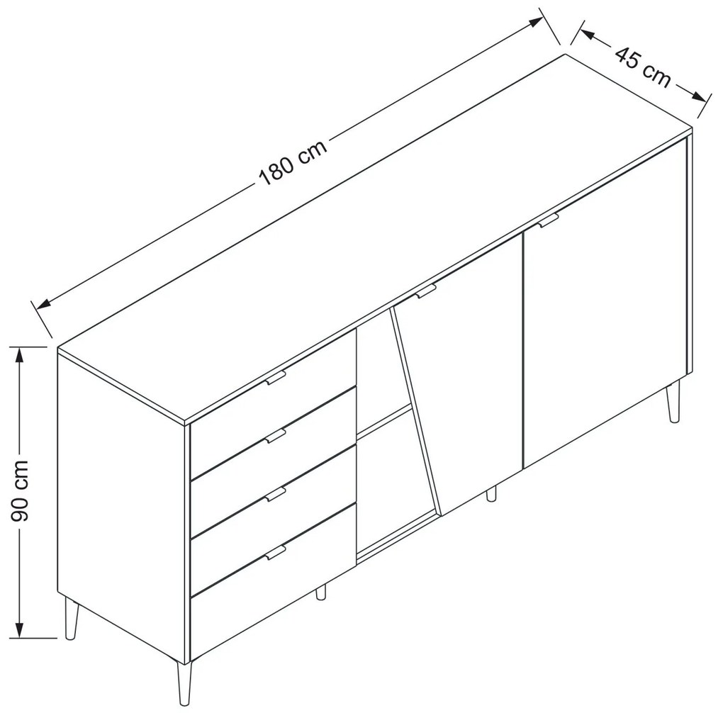 GREVENA komoda na nožičkách, bílá / černá / pískovec