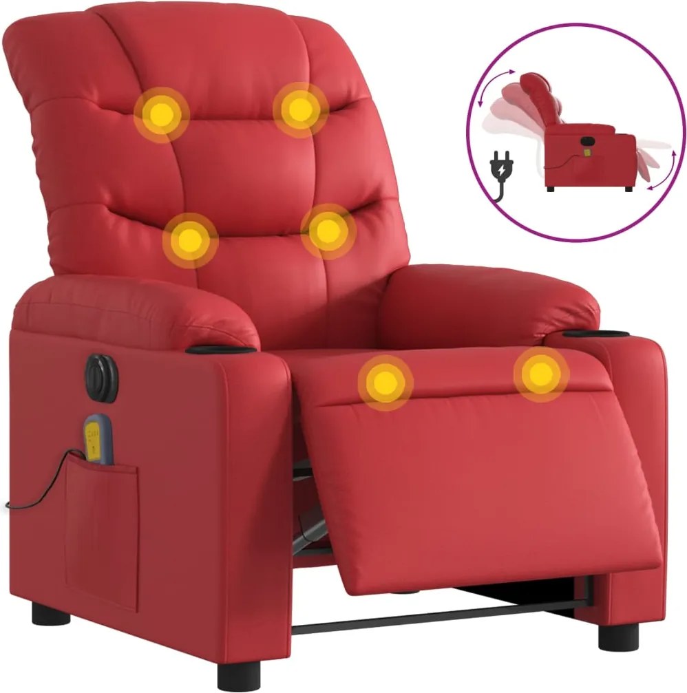 Elektrické masážní polohovací křeslo červené umělá kůže 3206597