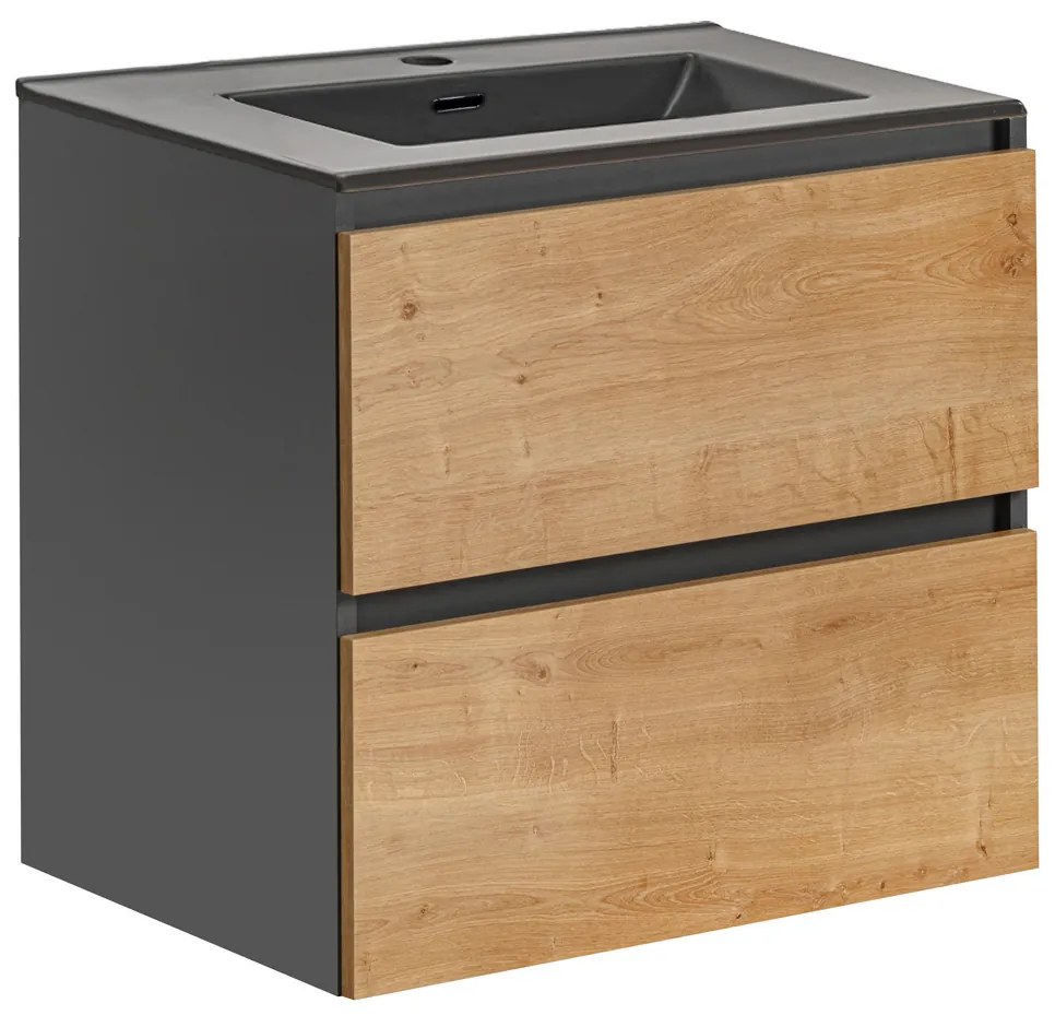 Comad Koupelnová skříňka s keramickým umyvadlem Monako Grey Oak 60 cm - dub hamilton
