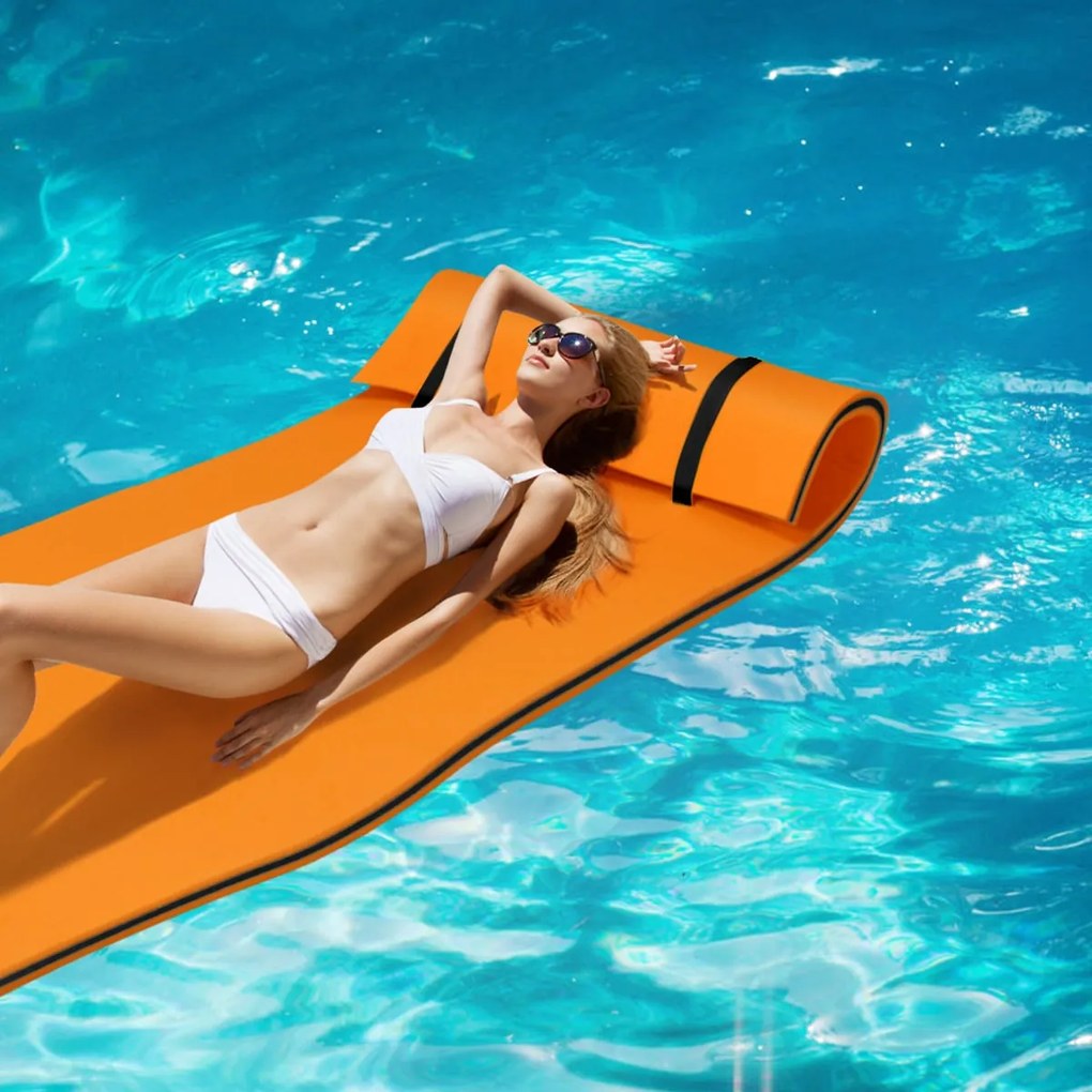 Costway Vodní houpací síť plavecká podložka plavecký raft vodní postel oranžová