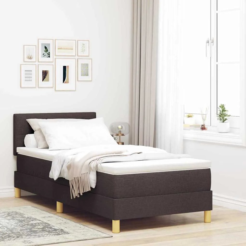 Postel s boxspringem s čelo Tmavě hnědá 100 x 200 cm textil 3338898