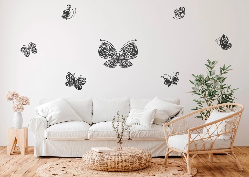 Samolepka na zeď Černé Kreslené Motýly | 65 x 85 cm | DF0459