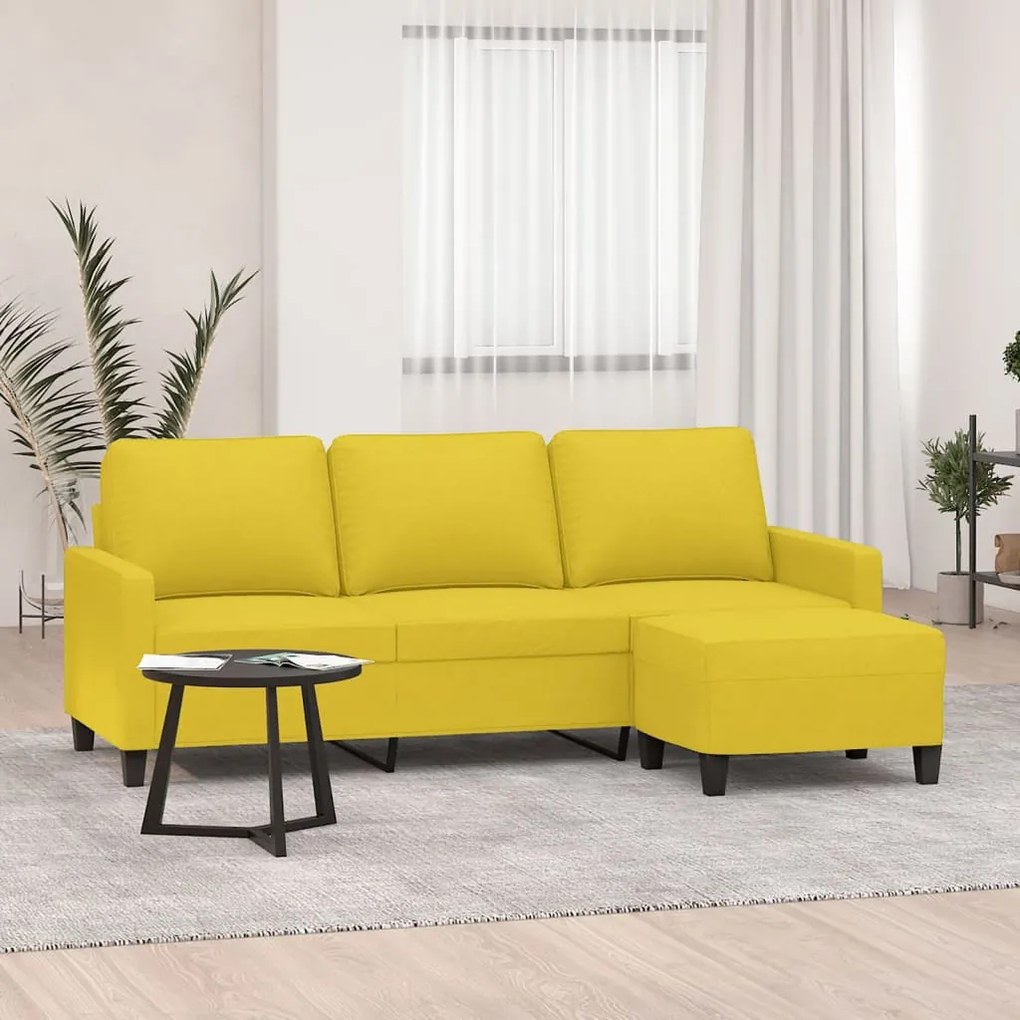 3místná pohovka s podnožkou světle žlutá 180 cm textil 3201042