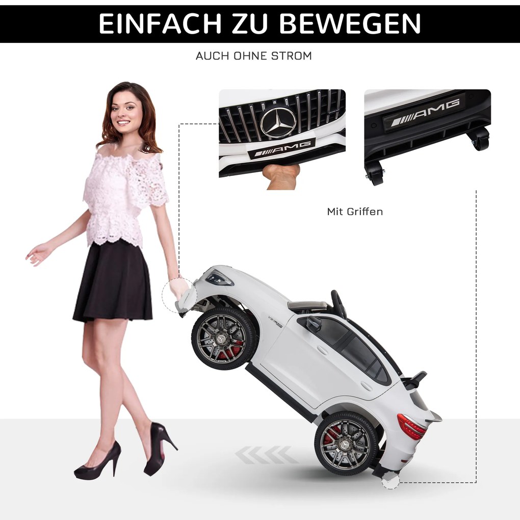 HOMCOM 12V Mercedes-Benz AMG GLC63S COUPE dětské elektrické autíčko s dálkovým ovládáním a bezpečnostním pásem, 2 x 35W motory, bílé 115 x 70 x 55 cm…