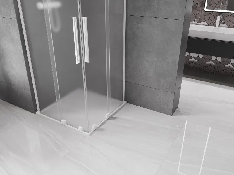 Mexen Velar L Duo, sprchový kout s posuvnými dveřmi 90 x 90 cm, 8mm sklo námraza, bílá matná, 871-090-090-02-33-20