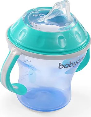 BabyOno Baby Ono Nevylévací hrníček s měkkým pítkem 180 ml MODRÁ