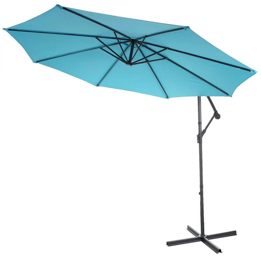Slunečník Acerra Ø 3m bez zátěže - polyester/ocel - tyrkysově modrá