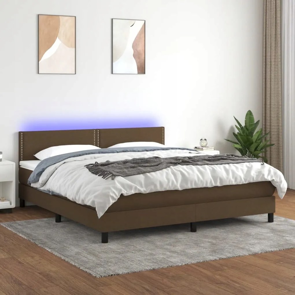 Box Spring Postel S Matrací A Led Textil Tmavě Hnědá Hladké s hřebíky 160