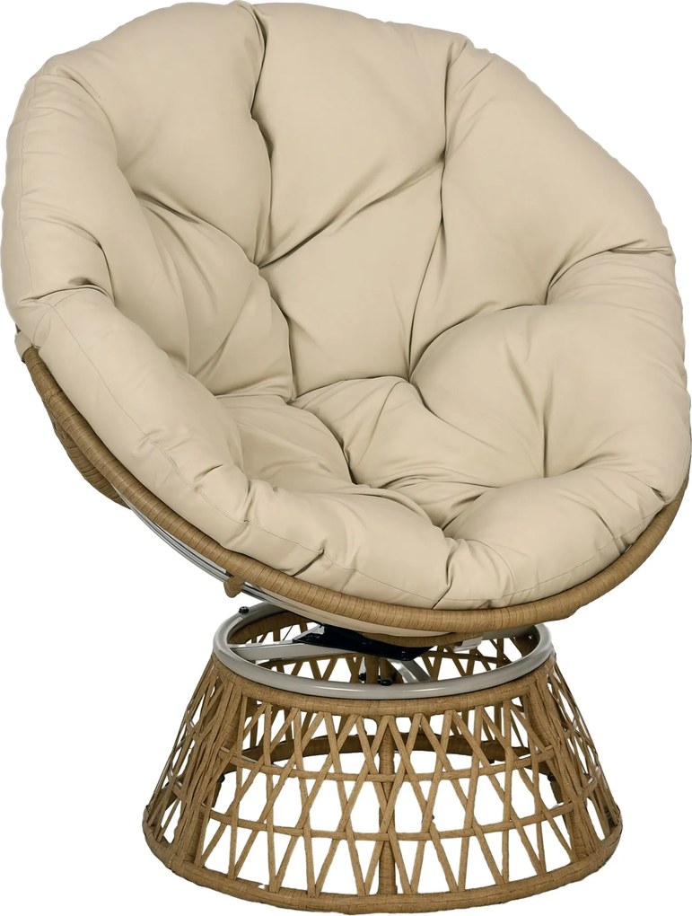 Outsunny Papasan křeslo z vodního hyacintu, otočné s polštářem, 360° nastavitelné podnožce 85 x 70 x 82 cm Khaki | Aosom