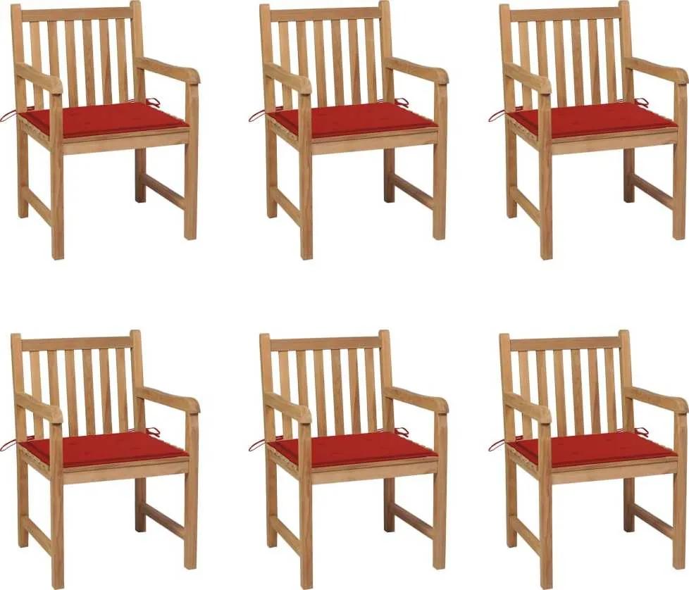vidaXL Zahradní židle 6 ks podušky masivní teak [3073031] Barva: vínová červená