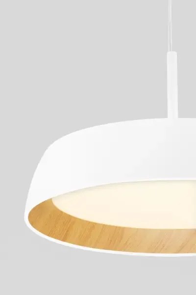 LED stmívatelný bílo-dřevěný moderní lustr Sigi