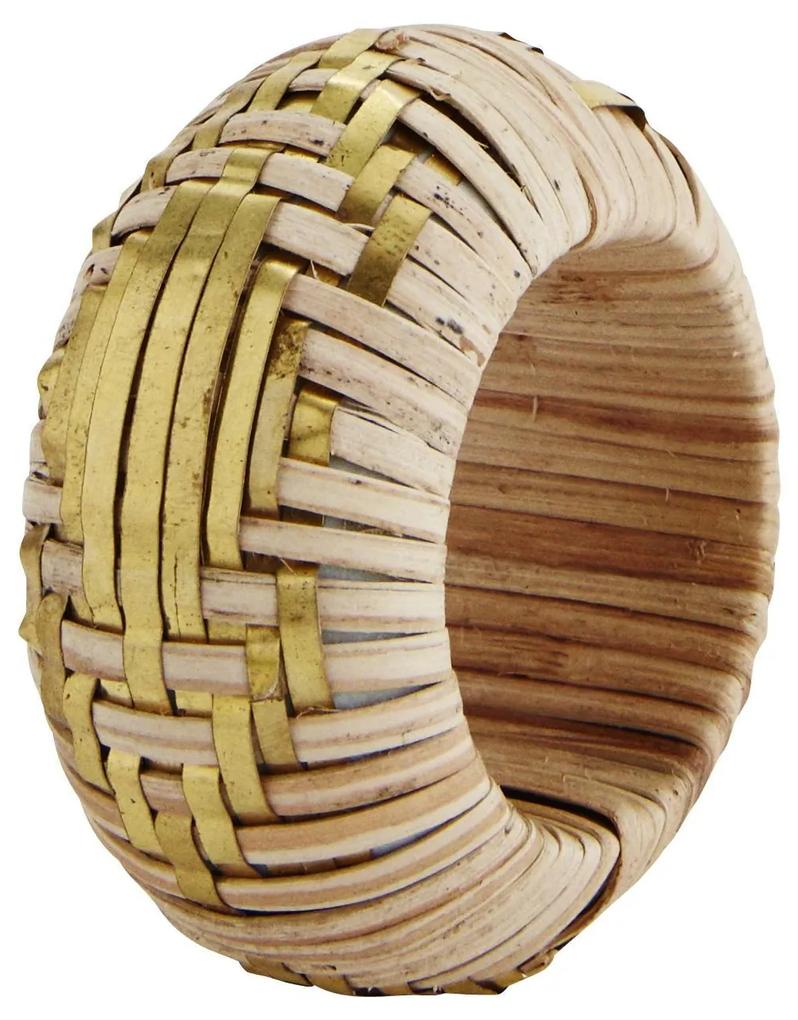 MADAM STOLTZ Bambusový kroužek na ubrousky Natural/Brass, hnědá barva,  zlatá barva, dřevo, kov | BIANO