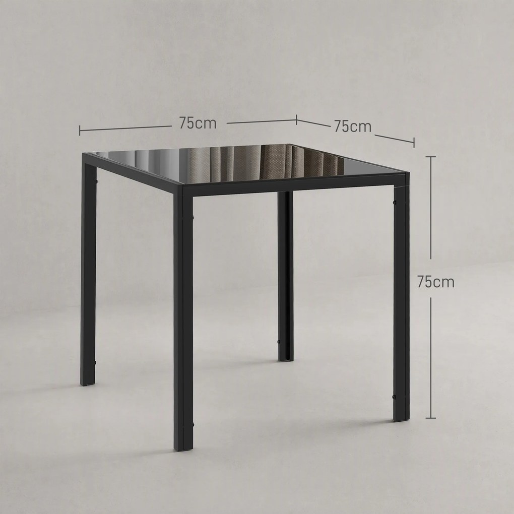 HOMCOM Jídelní stůl 75 x 75 cm, Čtvercový kuchyňský stůl pro 4 osoby, Jídelní stůl s tvrzeným sklem a kovovými nohami, Moderní stůl do kuchyně, jídel…