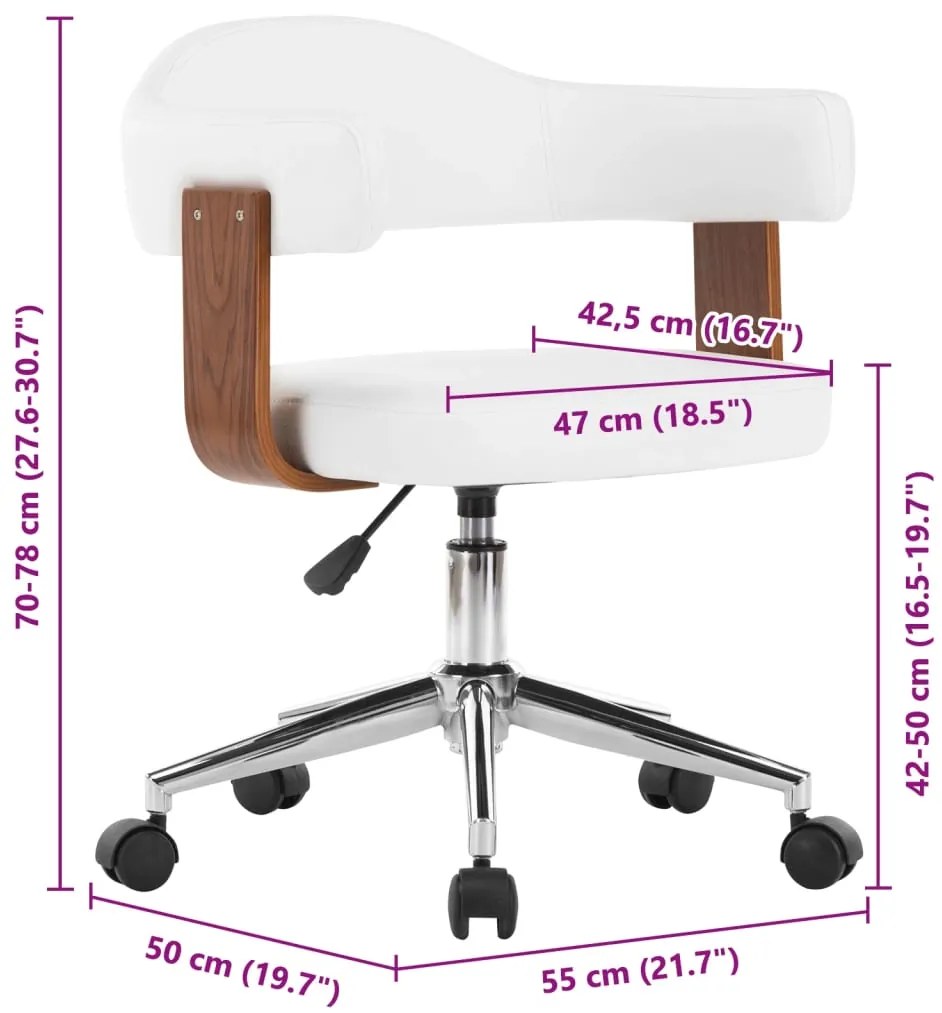 vidaXL Marketos Otočná kancelářská židle bílá ohýbané dřevo a umělá kůže