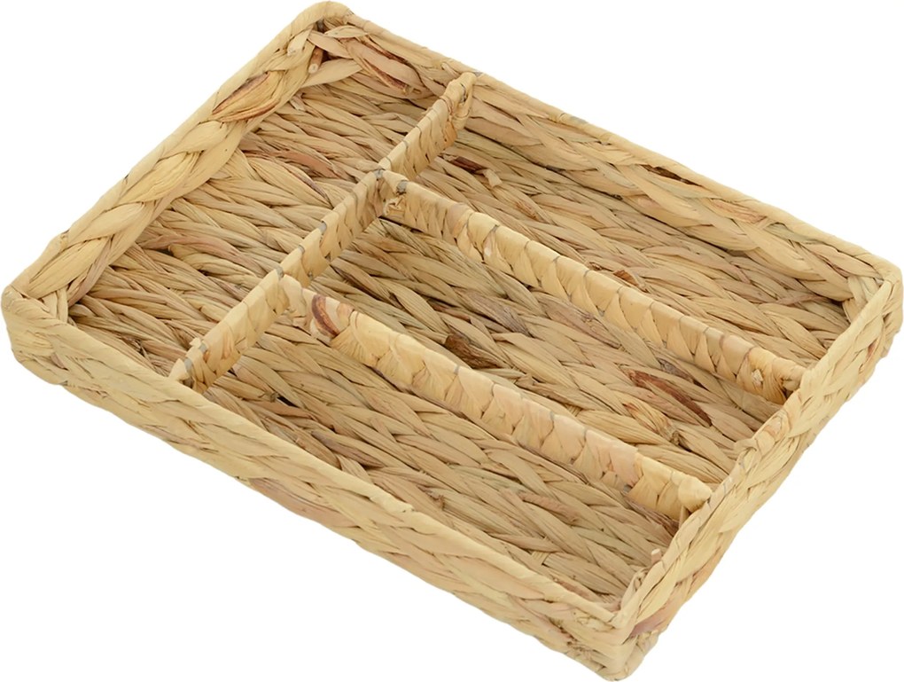 HOMCOM Obdélníkový Úložný Koš, Woven Storage Basket z Vodního Hyacintu s 4 Odděleními, Úložný Koš pro Kuchyni, Koupelnu, Ložnici, Přírodní | Aosom