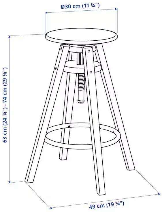 IKEA DALFRED Barová stolička černá 63-74 cm