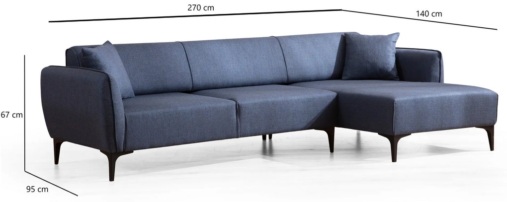 Hanah Home rozkládací modrá pohovka BELISSIMO s lenoškou vpravo 560ARE1806
