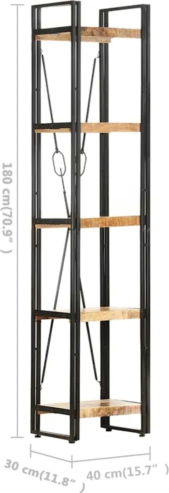 Knihovna s 5 policemi 40 x 30 x 180 cm masivní mangovník 320616