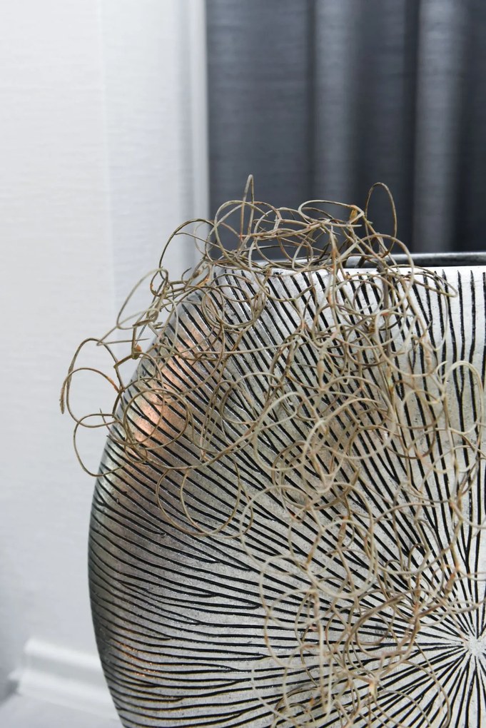 Dekorativní podlahová váza ATENA, sklolaminát, výška 50 cm, stříbrno-černá