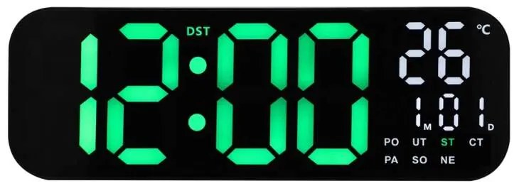 JVD Digitální černé nástěnné hodiny s LED zelenými číslicemi JVD DH9016.1