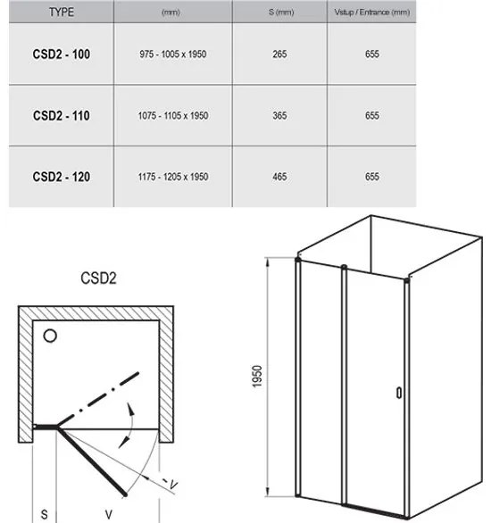 Ravak Chrome Sprchové dveře s pevným segmentem 100 cm, Alu/Transparent 0QVACC00Z1 CSD2-100