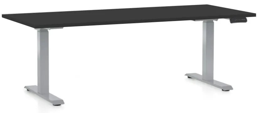 Výškově nastavitelný stůl OfficeTech D, 180 x 80 cm, šedá podnož, černá