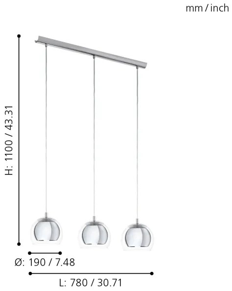Eglo 94593 - Lustr ROCAMAR 3xE27/60W/230V