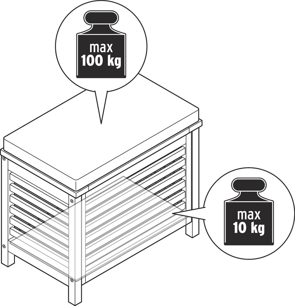Tchibo - Sedací truhla z masivního dřeva se sedákem - barva: hnědá